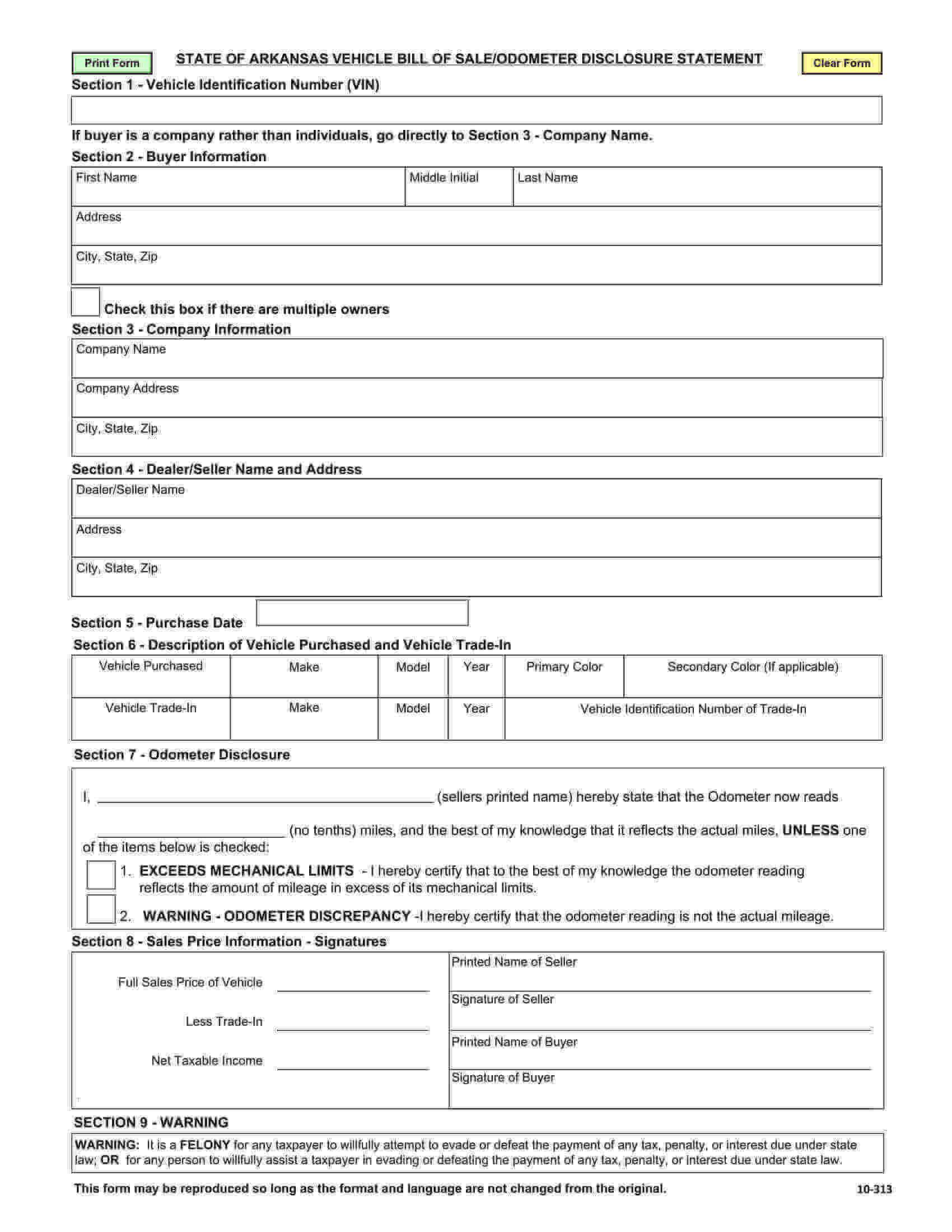 Free Fillable Arkansas Vehicle Bill Of Sale Form PDF Templates